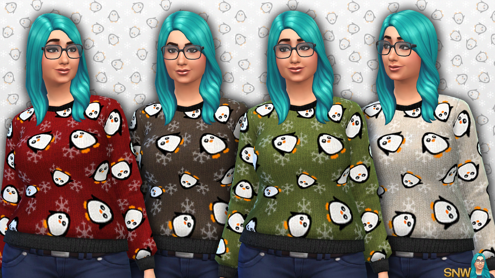Women's Penguin Pattern Sweater | SNW | SimsNetwork.com